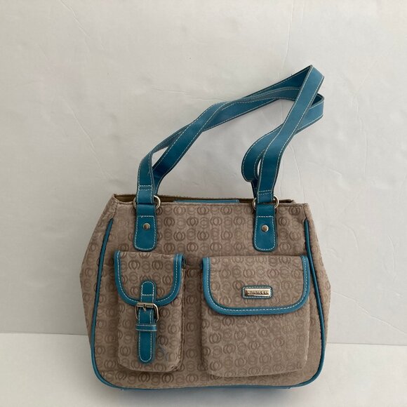 Minicci | Bags | Minicci Vintage 9s Tan Blue Nylon Handbag Toteshoulder ...